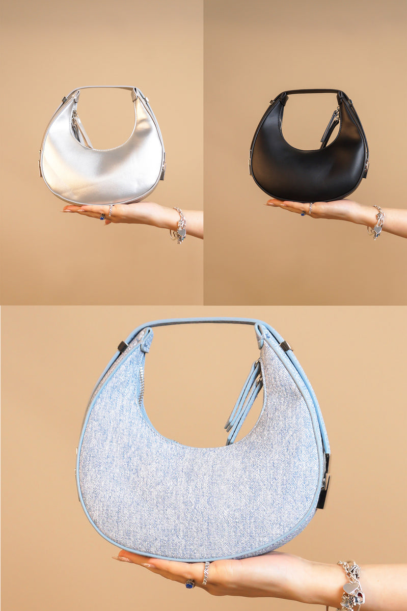 Teri Purse - Denim - Silver - Black – Magnolia Fashion Wholesale